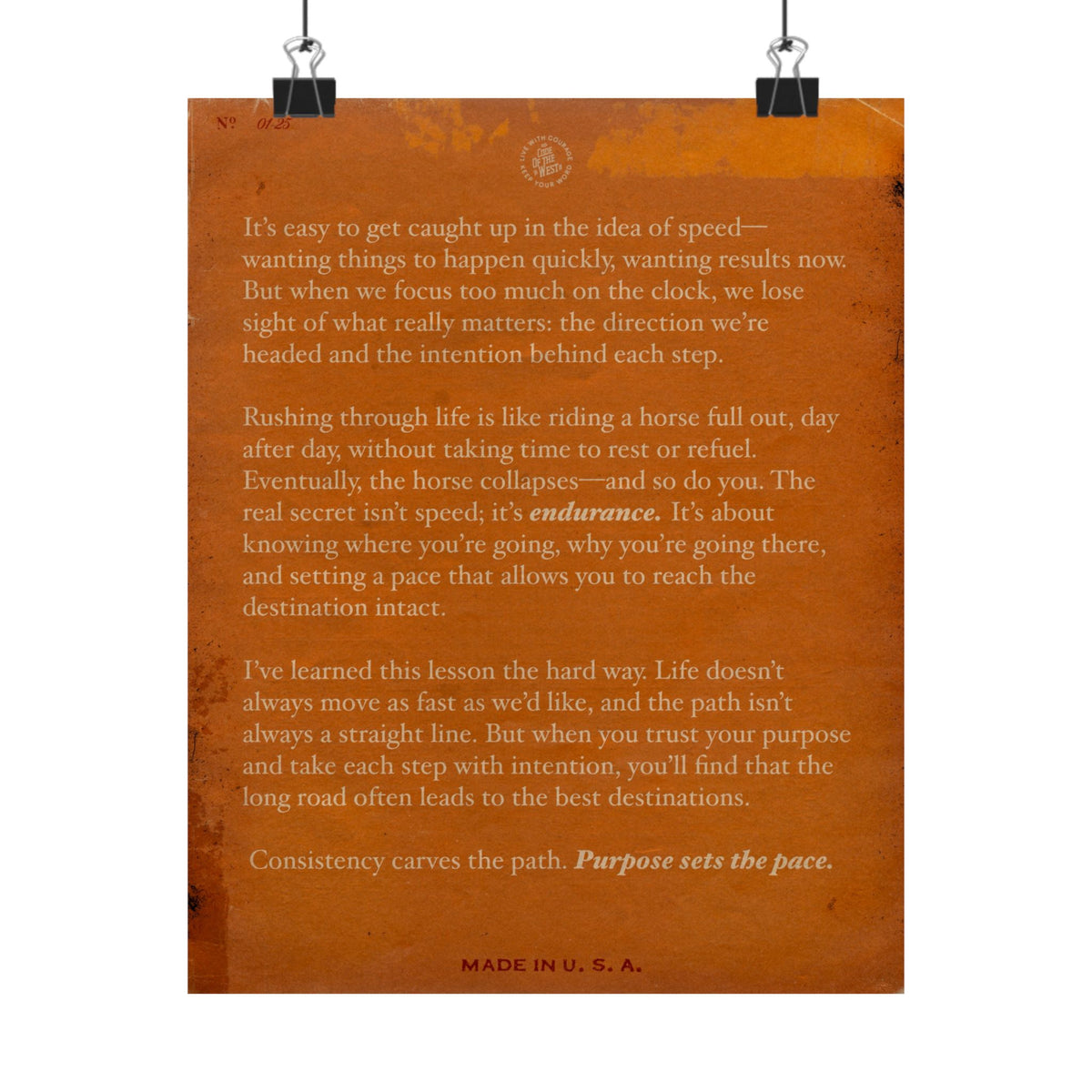 Rustic Cowboy Inspirational Wall Poster - Purpose Sets the Pace ...